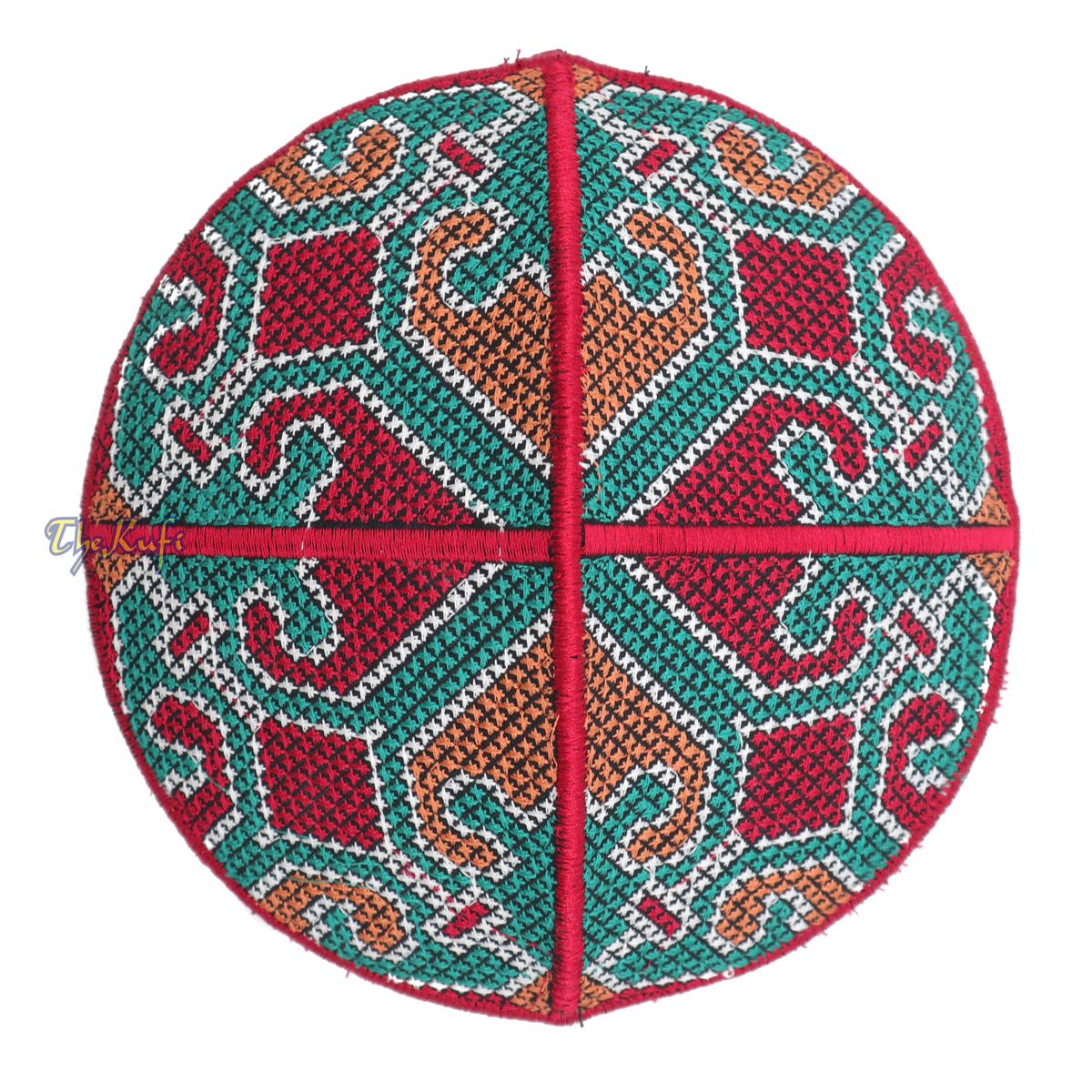 Dark Red Turquoise Brown Haji Alay Motif Embroidery Pakistani Topi Kuf ...