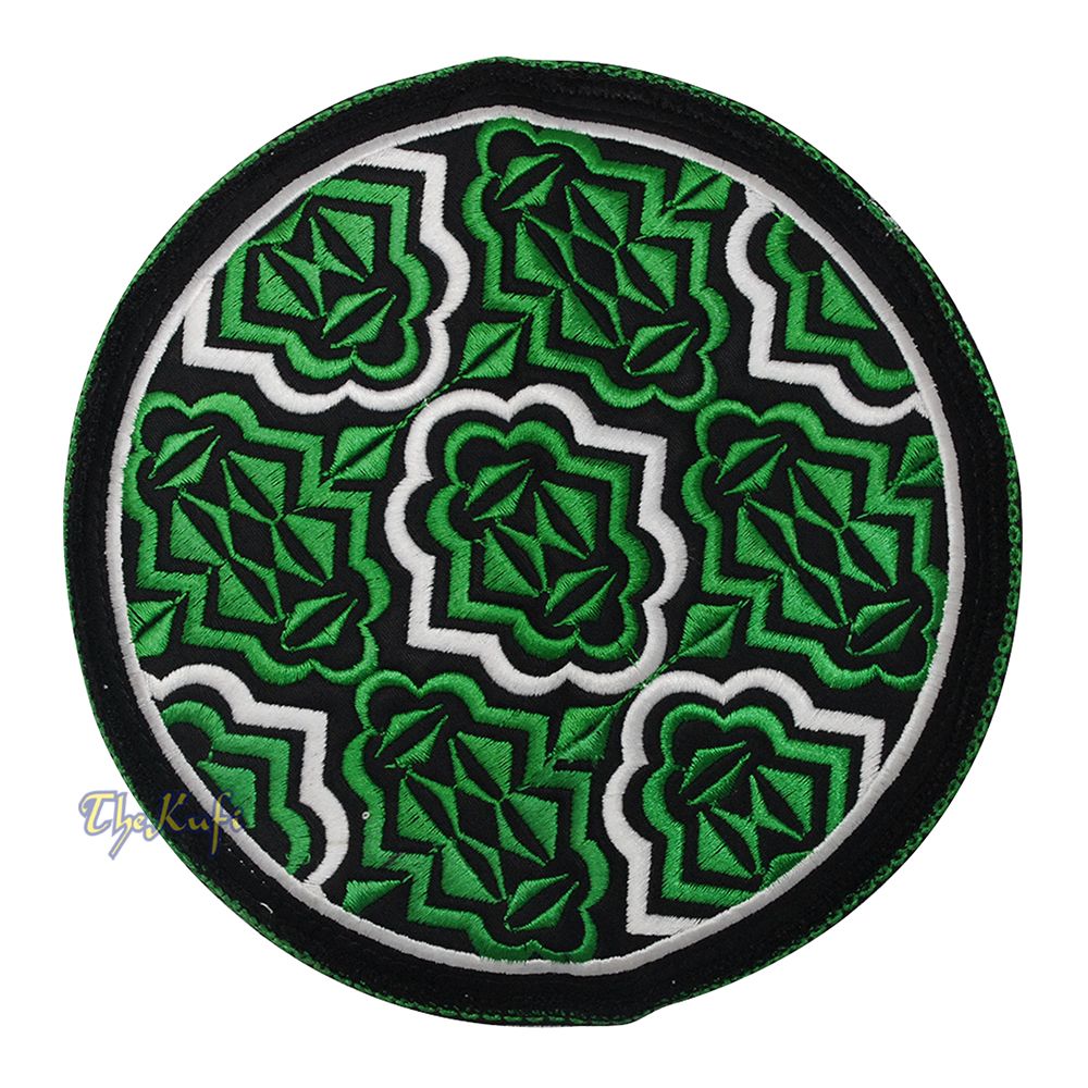 Madinah Green Muslim Omani Kufi Hat 4-Inch Tall Minar Design Black Whi ...
